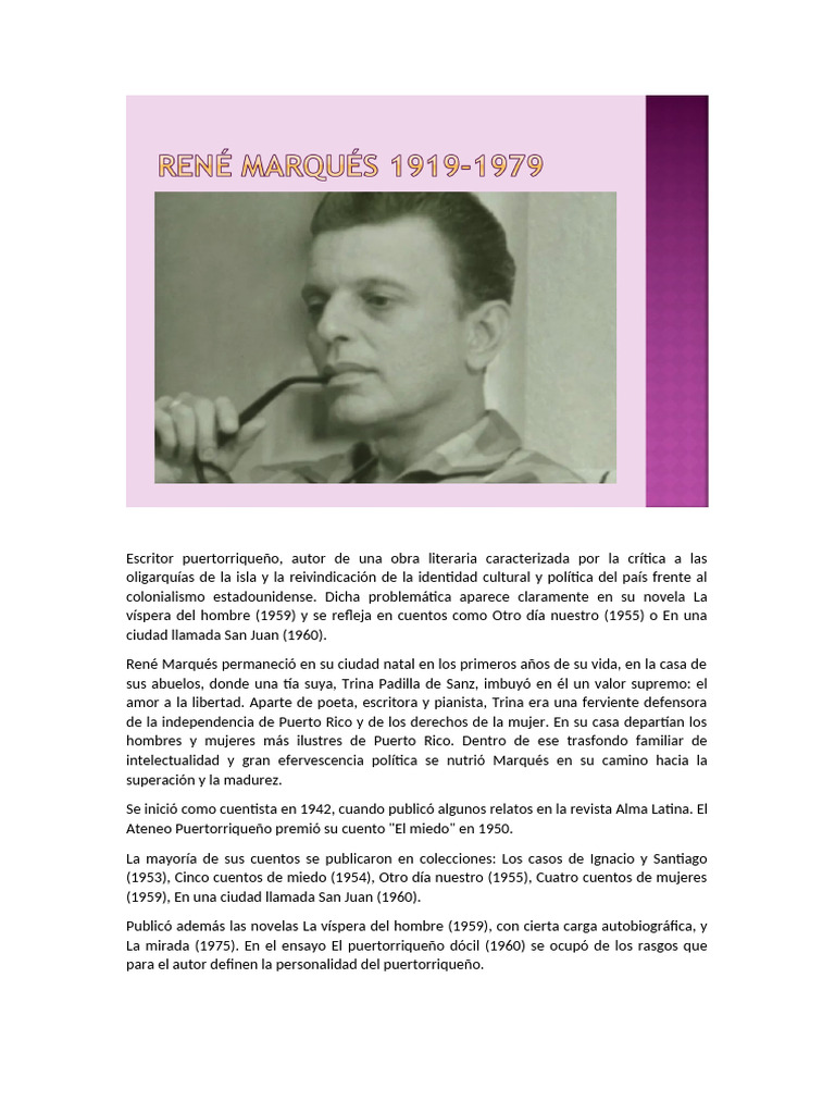 René Marqués | PDF | Puerto Rico | Educación en artes liberales