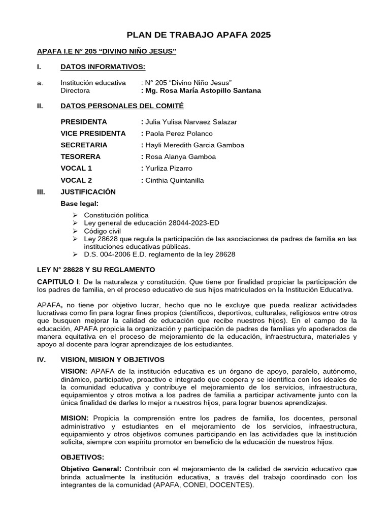 Plan de Trabajo 2025 APAFA | PDF | Aprendizaje