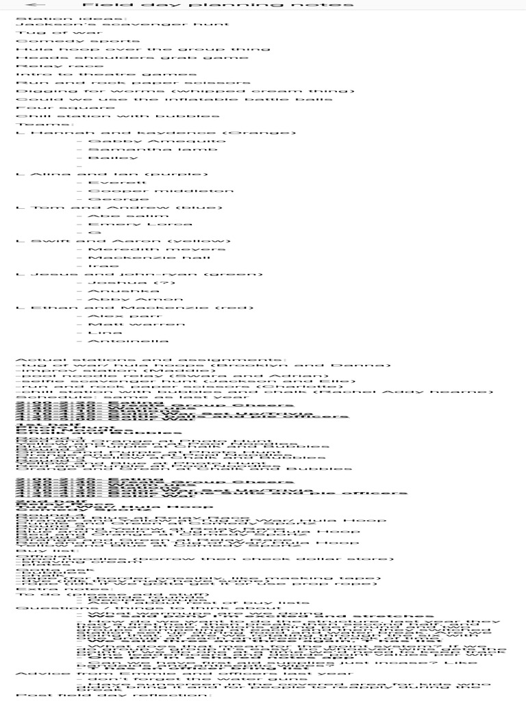 Field Day Planning Notes | PDF | Rainbow | Color