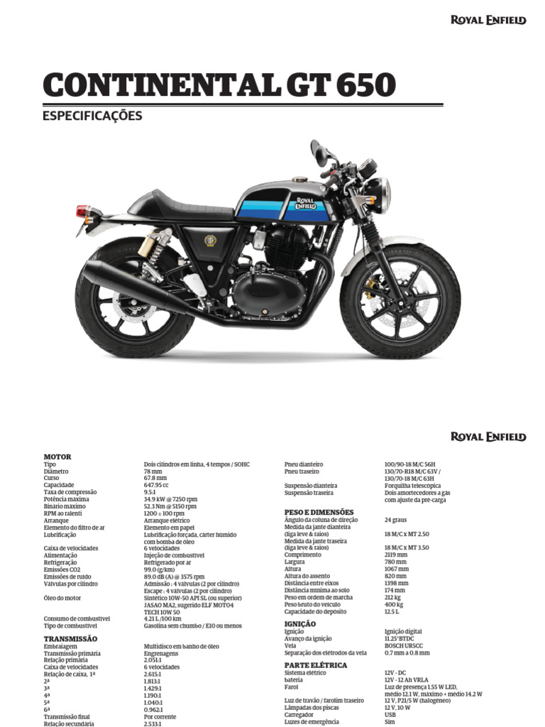 Especificações da Continental GT 650 | PDF | Motores | Tecnologia de ...