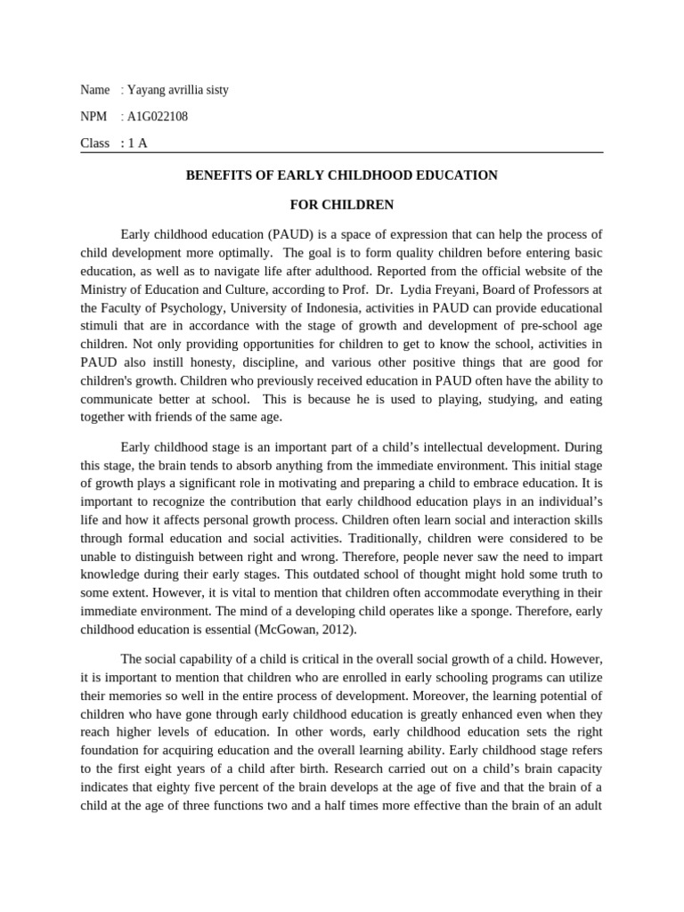 Benefits of Early Childhood Education-1 | PDF | Early Childhood ...