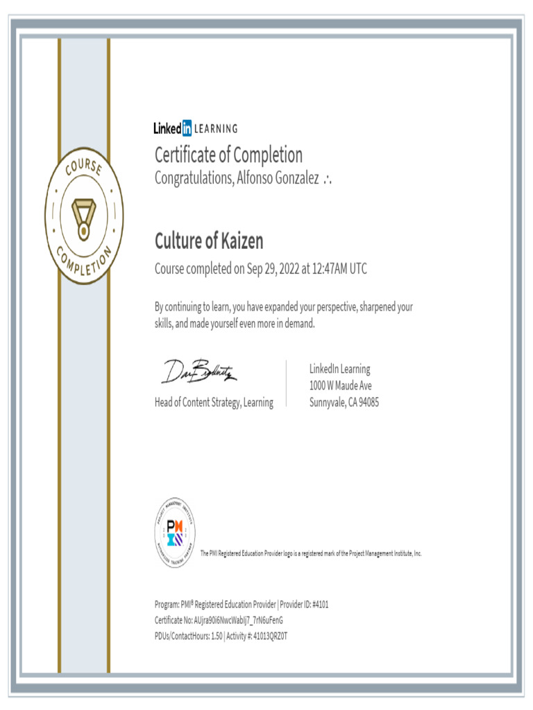 CertificateOfCompletion - Culture of Kaizen | PDF