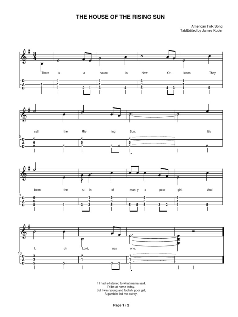 House of the Rising Sun Lyrics | PDF | Song Recordings Produced