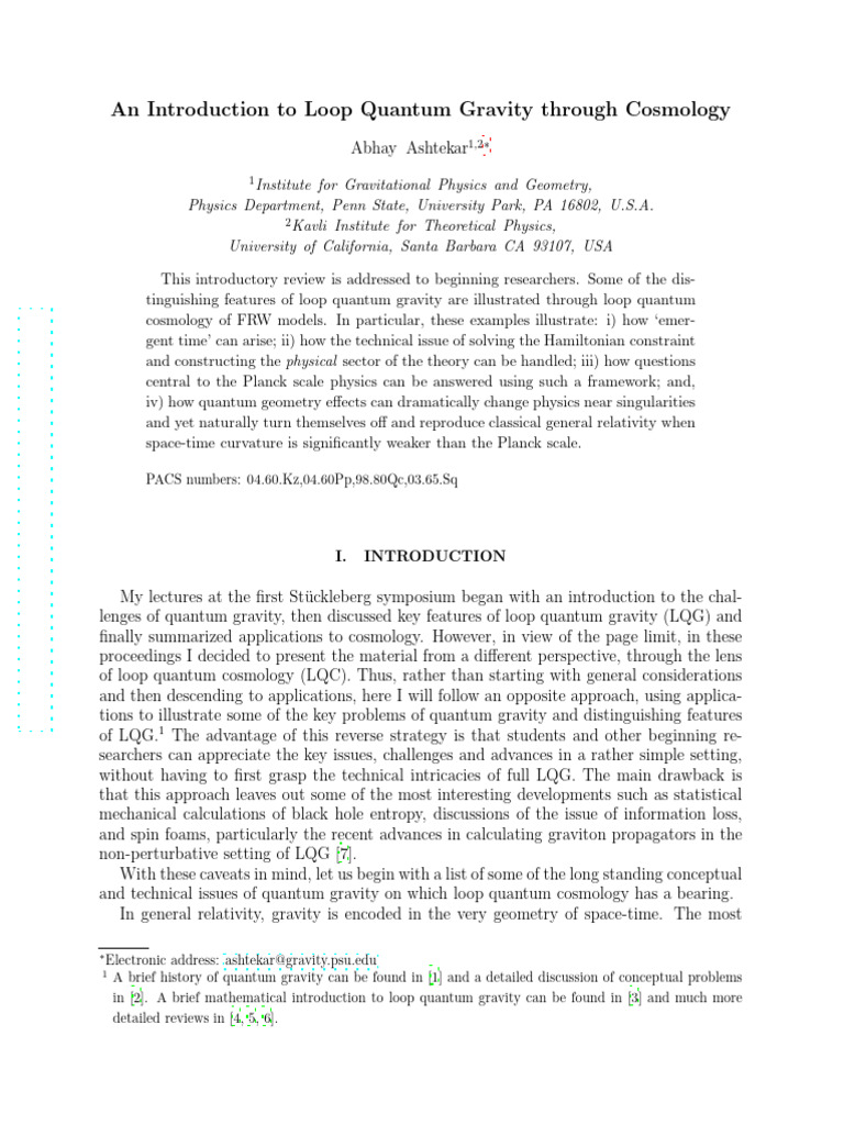 An Introduction To Loop Quantum Gravity Through Cosmology - Ashtekar ...