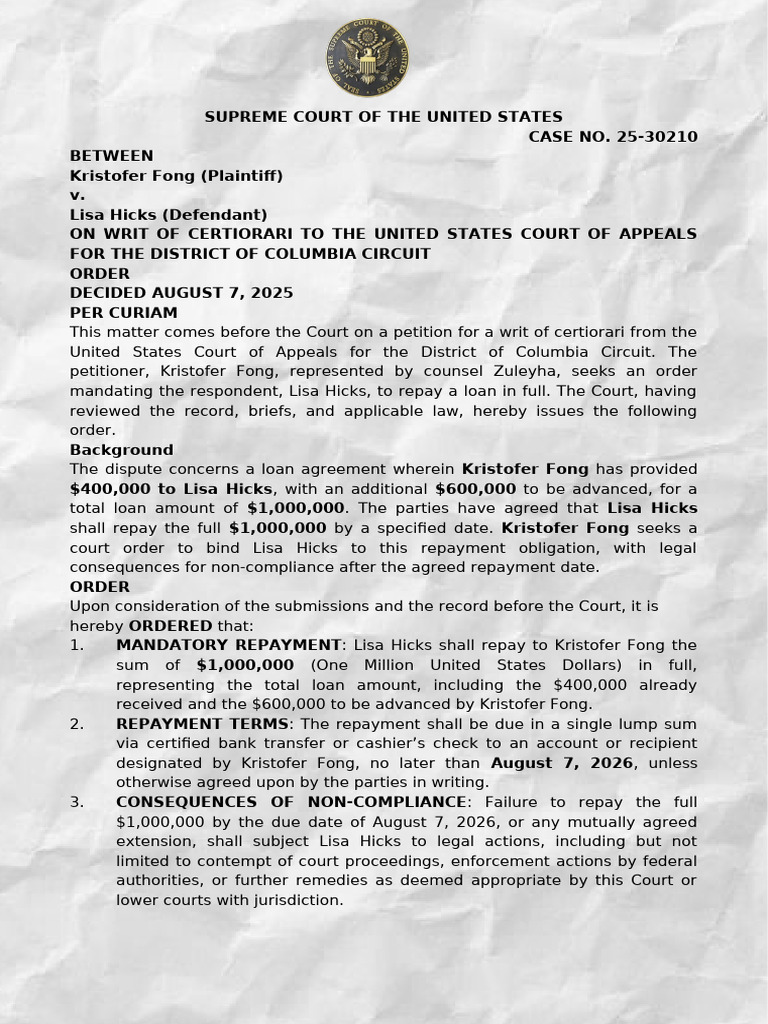 Supreme Court Order on Loan Repayment | PDF | Supreme Court Of The ...