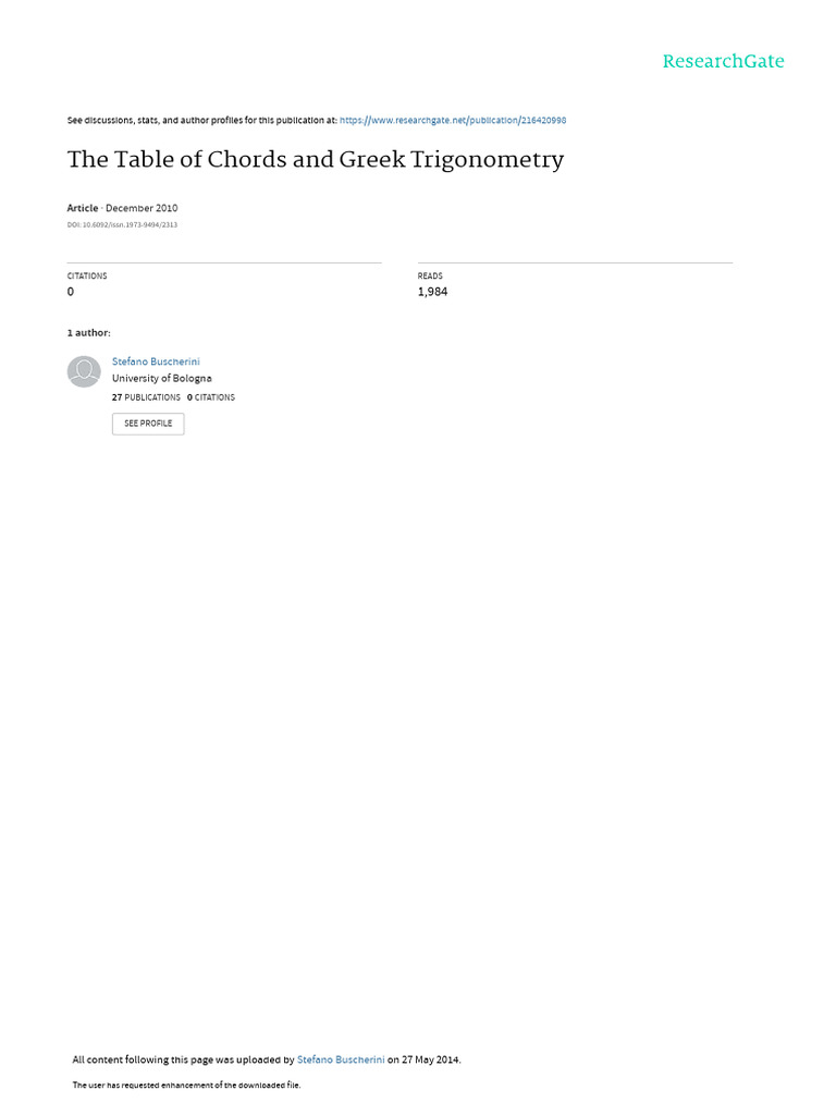 The Table of Chords and Greek Trigonometry | PDF | Trigonometry ...