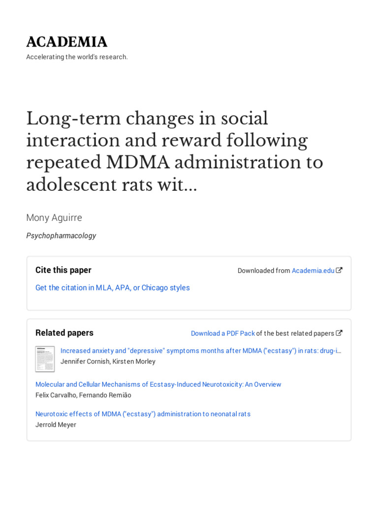 Long-Term Changes in Social Interaction and Reward (Rats) | PDF ...