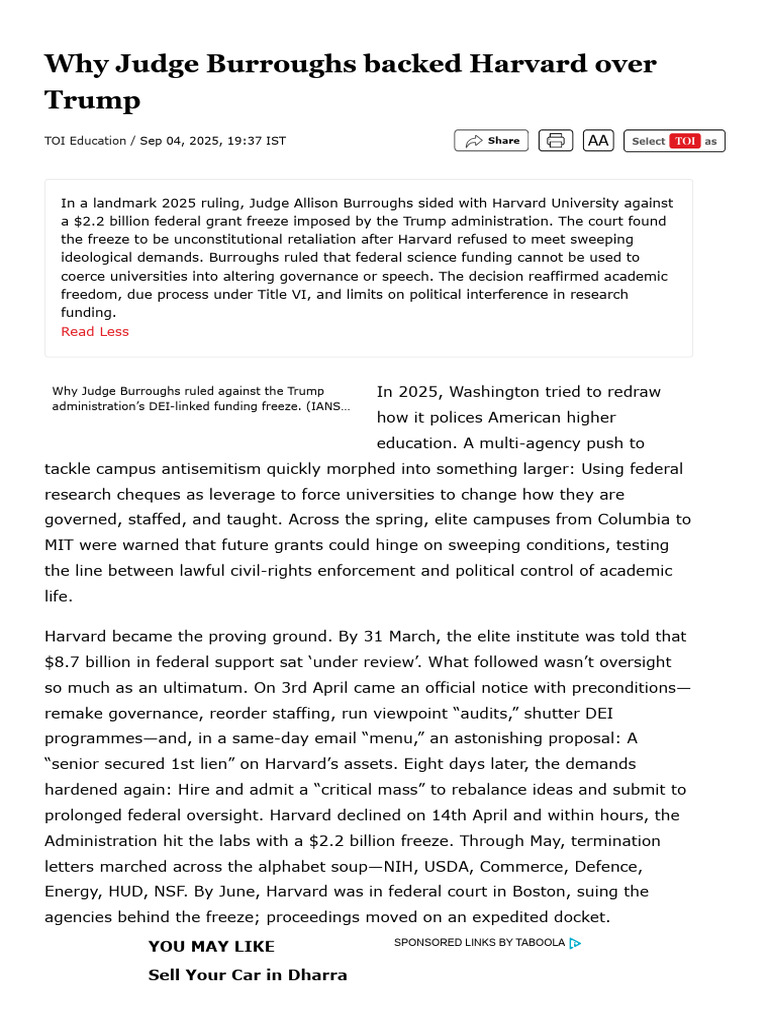 Judge Burroughs' Ruling on Harvard Funding | PDF | Administrative ...