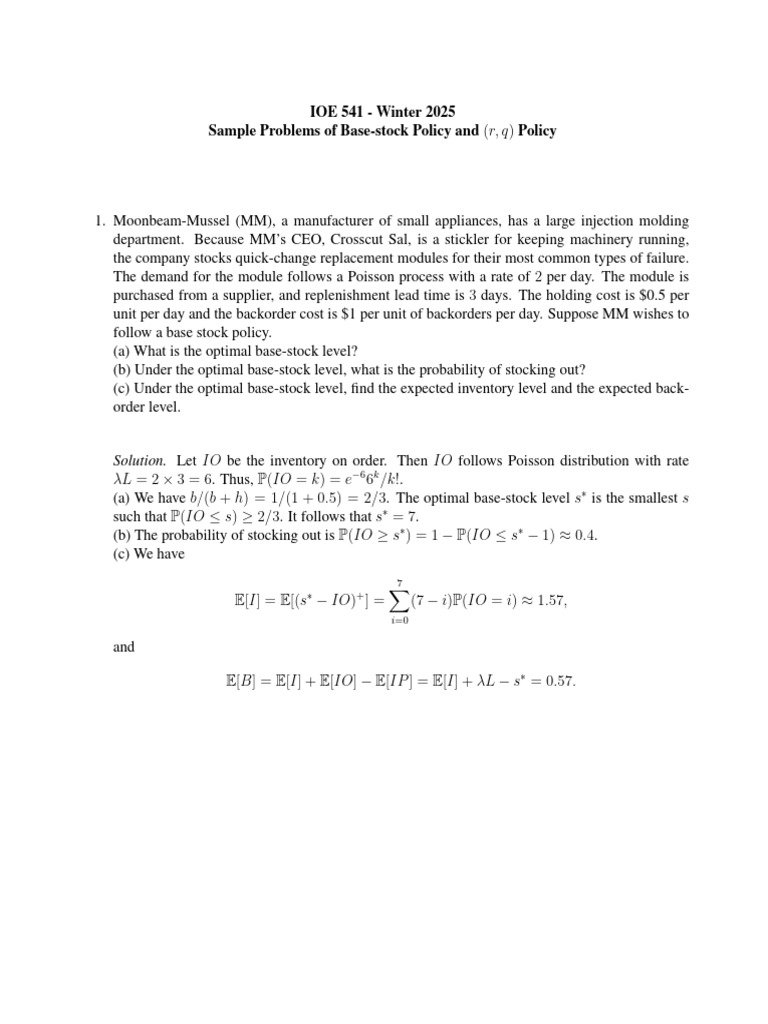 Base-stock and (r, q) Policy Analysis | PDF | Probability Theory ...