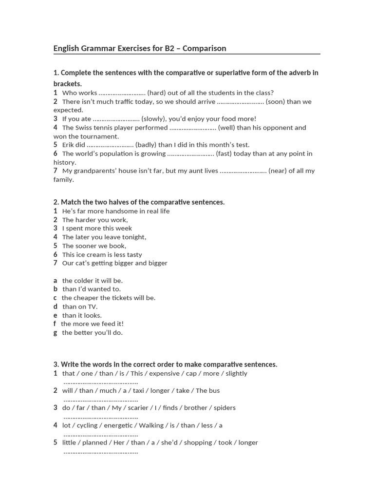 B2 Grammar Exercises: Comparisons | PDF | English Grammar