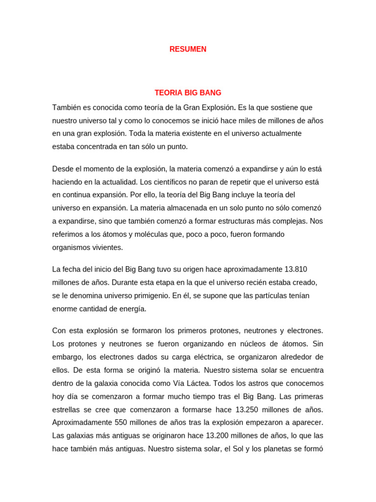 Teoría del Big Bang: Origen del Universo | PDF | Universo | Importar
