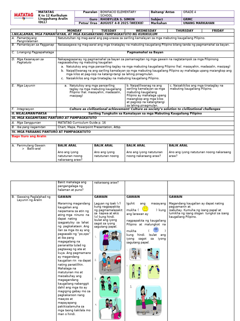 Matatag DLL Week 8 GRMC g4 | PDF