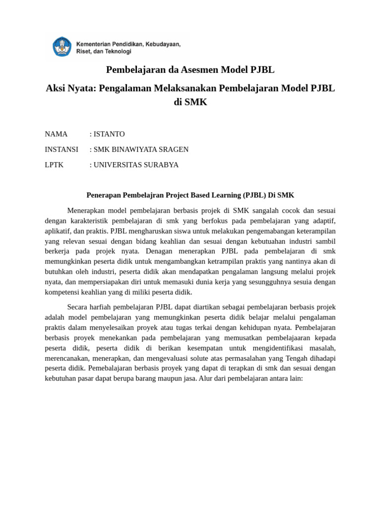 Penerapan PJBL di SMK untuk Keterampilan Siswa | PDF