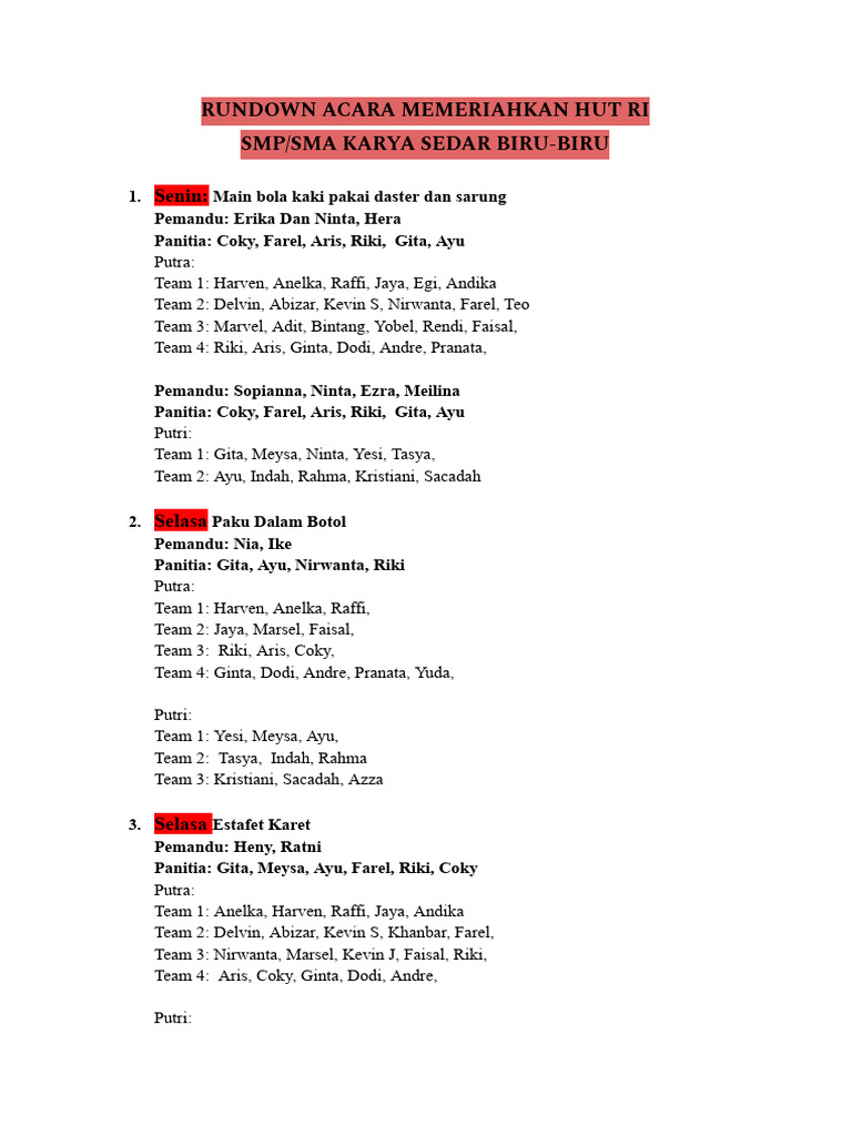 FIX Rundown Lomba 17 Agustus | PDF
