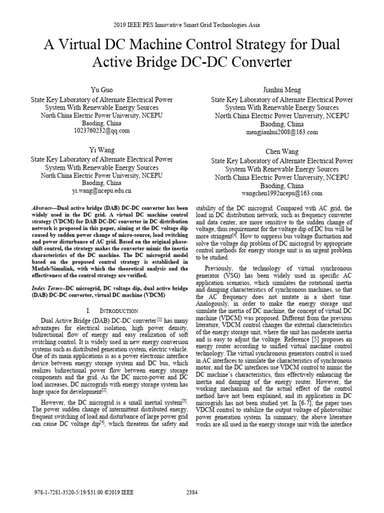 A Virtual DC Machine Control Strategy For Dual Active Bridge DC-DC ...