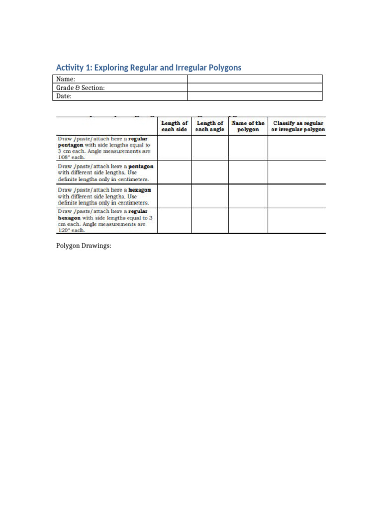 Final Polygon Worksheet With Drawings | PDF