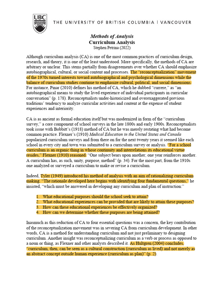 Curriculum Analysis Methods Explained | PDF | Curriculum | Knowledge