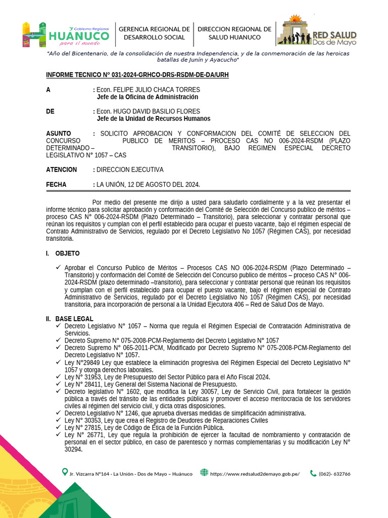 Informe Tecnico #031-2024-RSDM Plazas Concurso Interno 276 | PDF | Gestión de recursos humanos ...