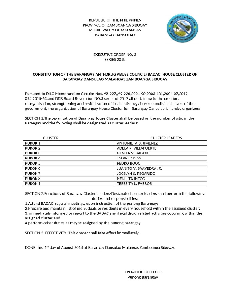 Barangay Dansulao Anti-Drug Council Order | PDF | Philippines | Government