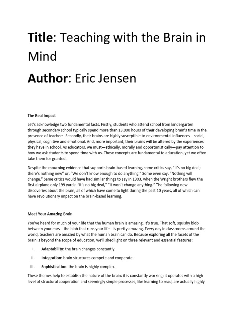 Teaching With The Brain in Mind | PDF | Lateralization Of Brain Function | Brain