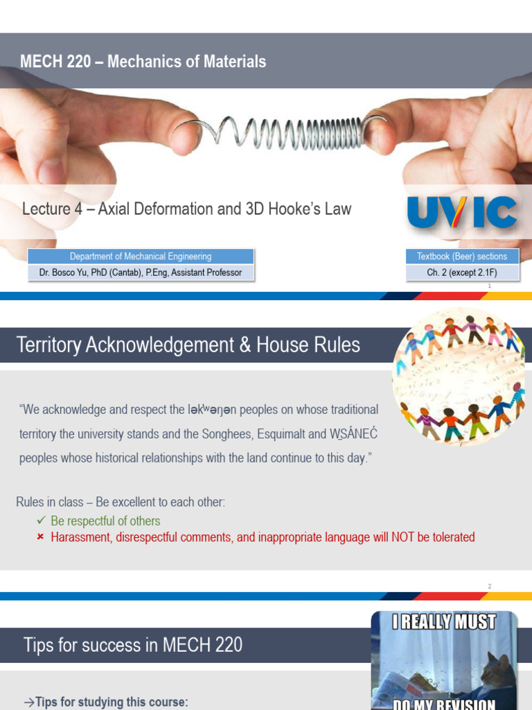 MECH 220 - Lecture 04 - Axial Deformation and Hooke's Law | PDF | Young's Modulus | Deformation ...