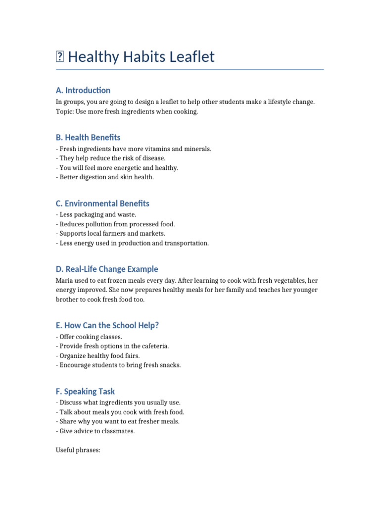 Healthy Habits Leaflet | PDF