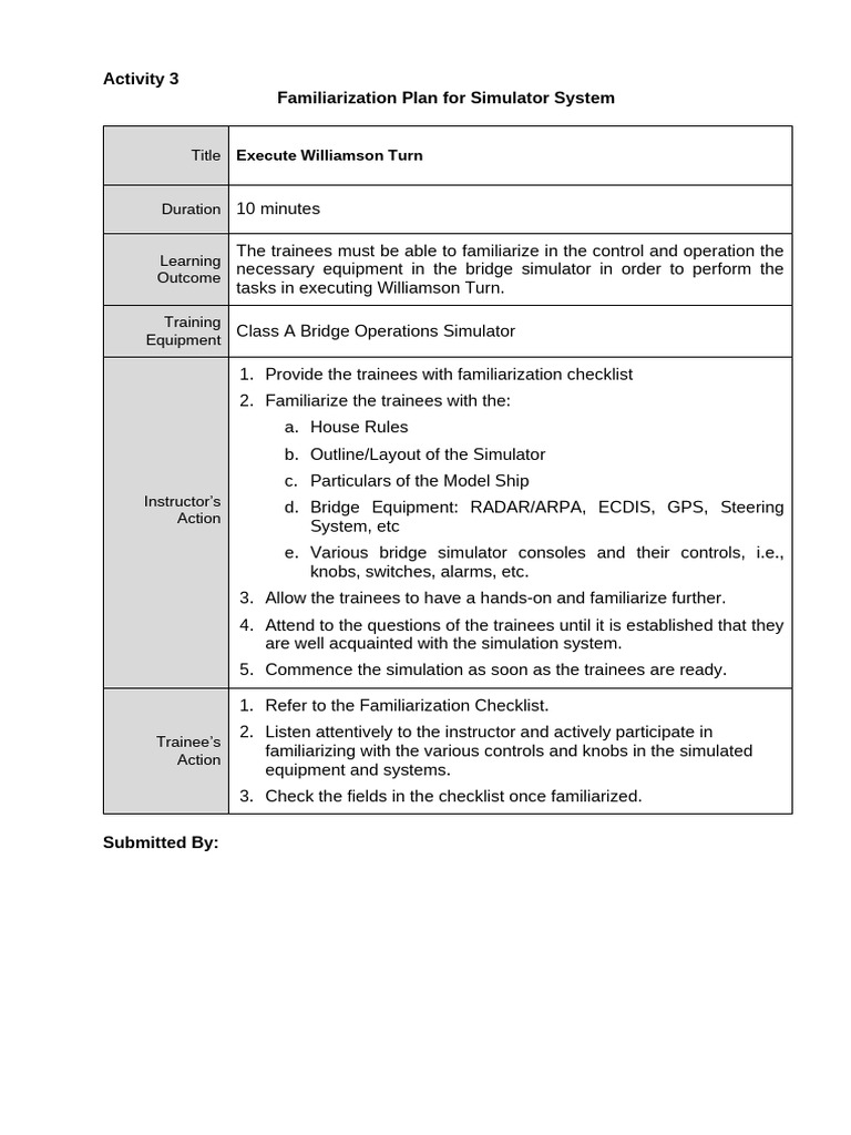 Simulator Familiarization for Williamson Turn | PDF