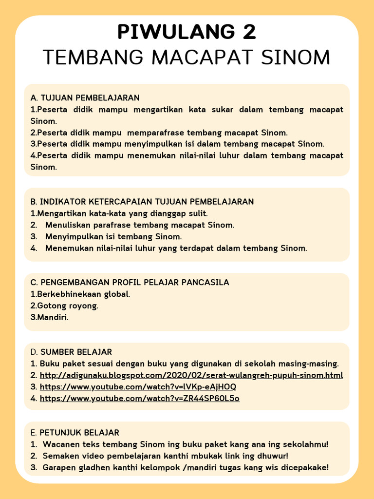 Pembelajaran Tembang Macapat Sinom | PDF