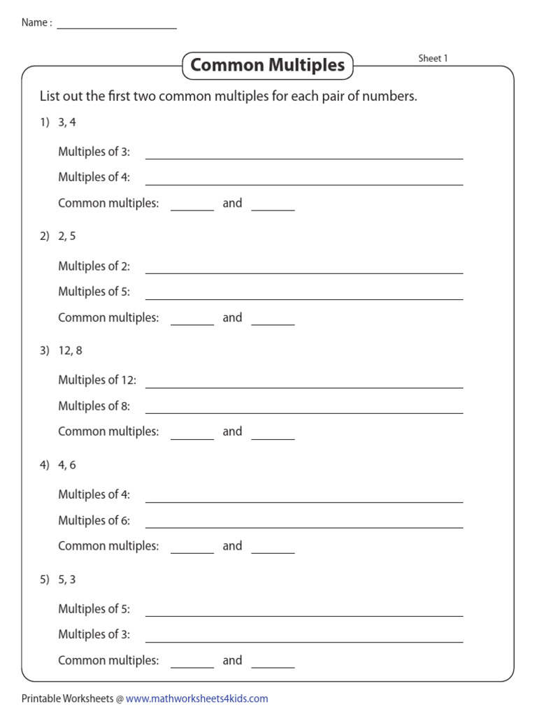 Common Multiples Worksheets | PDF