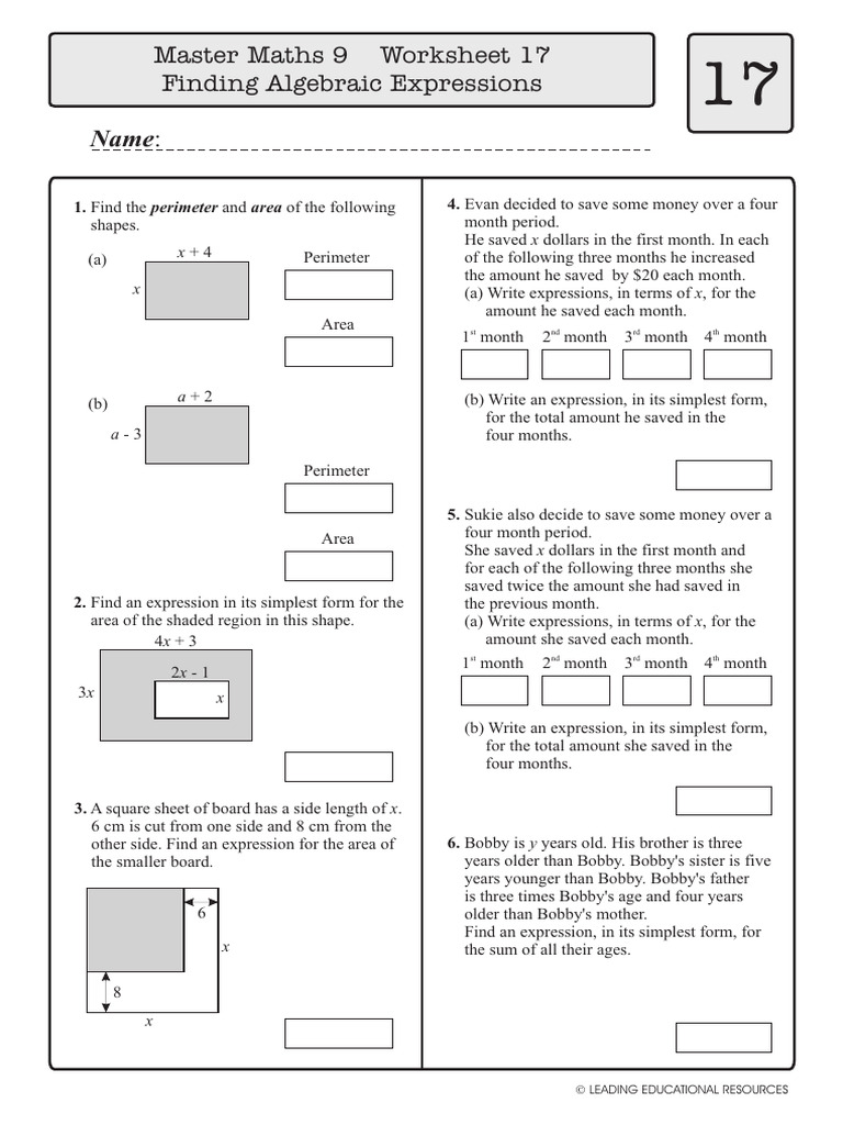 Finding Algebraic Expressions | PDF | Area | Chess Theory