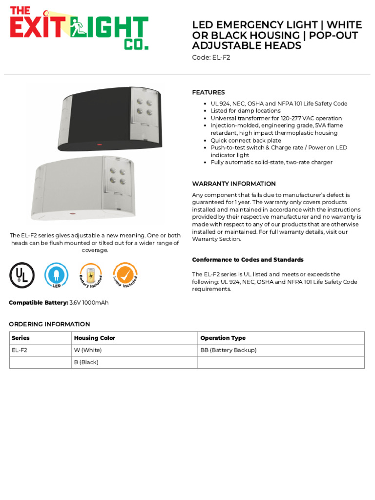 Adjustable LED Emergency Light EL-F2 | PDF | Battery Charger ...