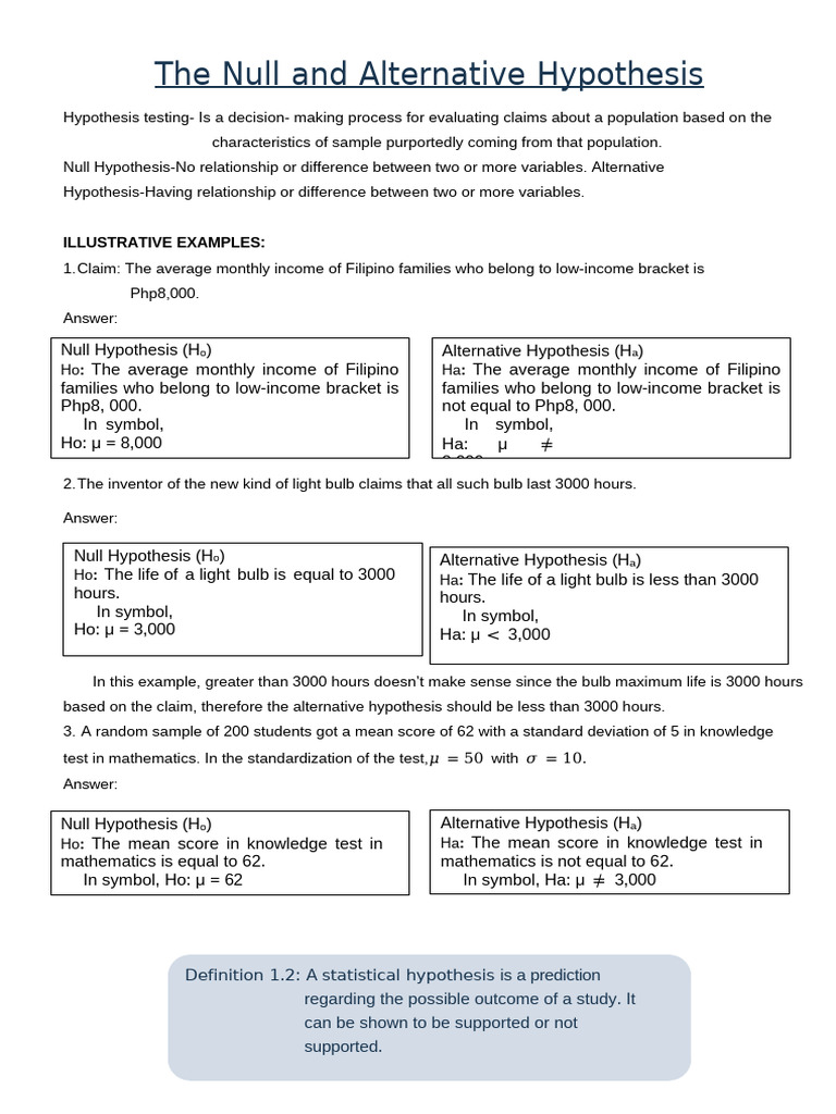 Understanding Null and Alternative Hypotheses | PDF | Hypothesis | Null ...