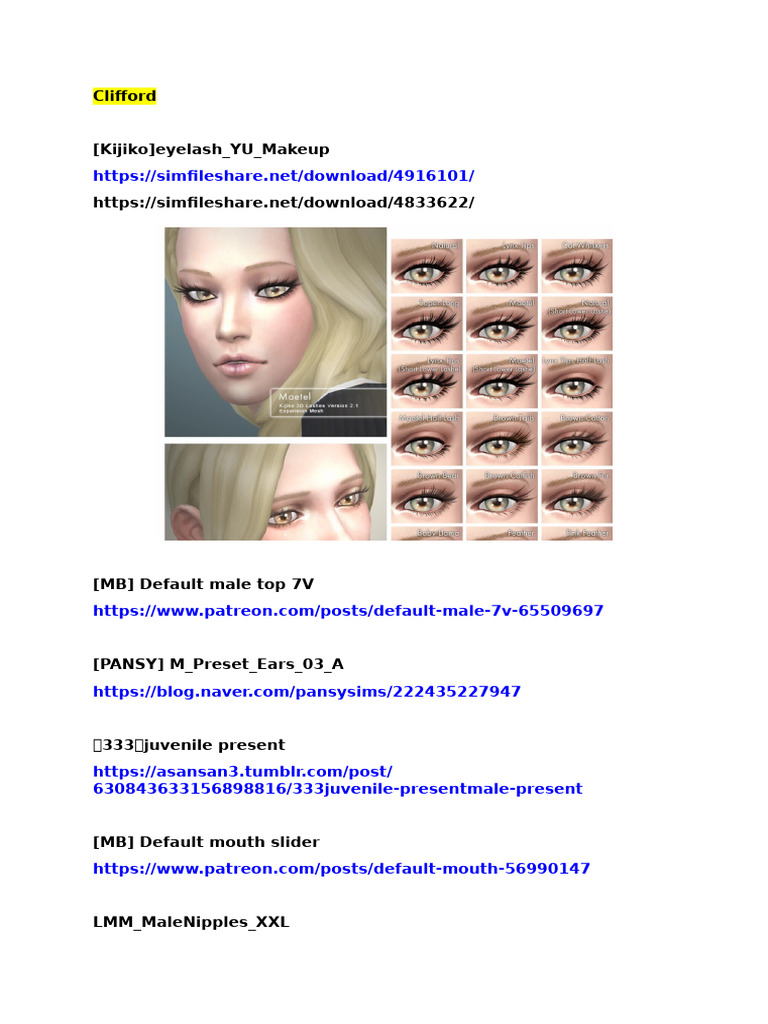Obscurus Sims 4 Slider Collection | PDF | Facial Features | Face
