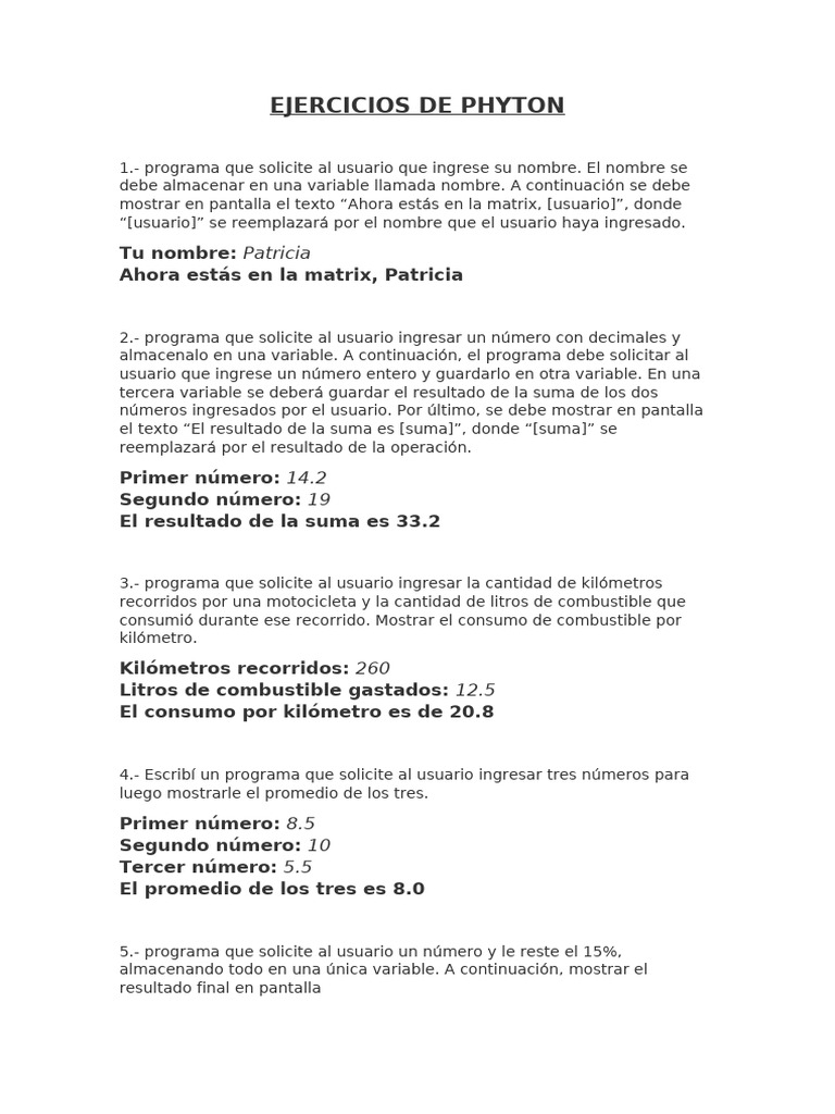 Ejercicios de Phyton | PDF