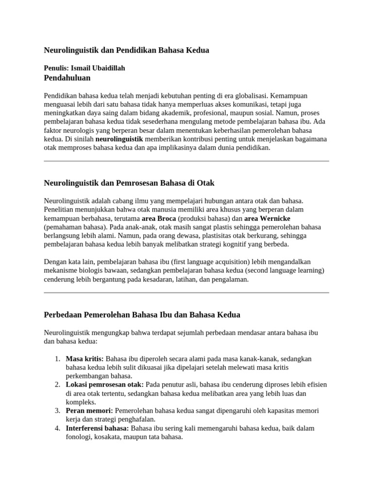 Neurolinguistik dalam Pembelajaran Bahasa Kedua | PDF
