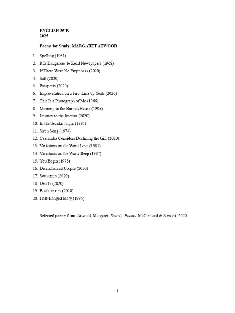 Atwood's Poetry: Themes and Insights | PDF