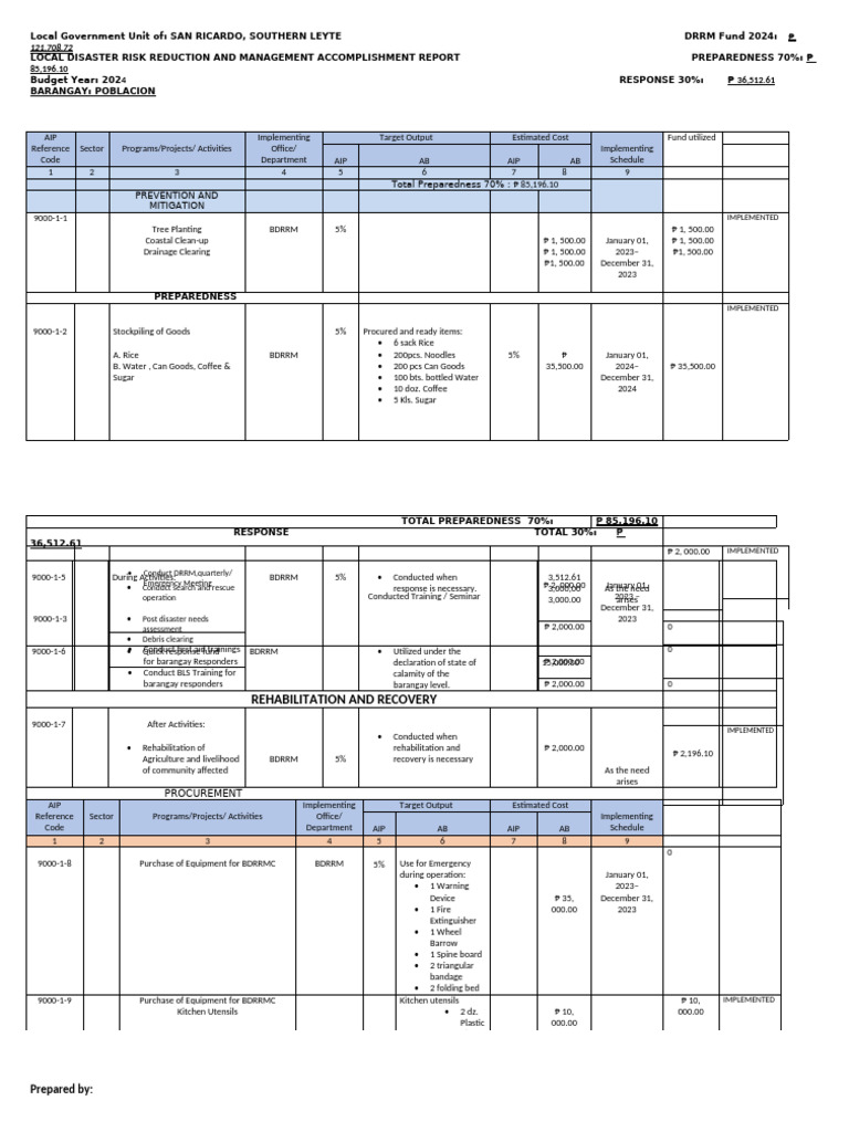 BDRRM Accomplishment 2024 | PDF | Emergency Management | Disasters