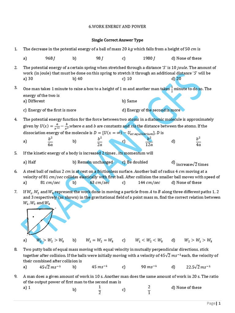 Work, Energy, and Power Quiz Questions | PDF | Force | Kinetic Energy