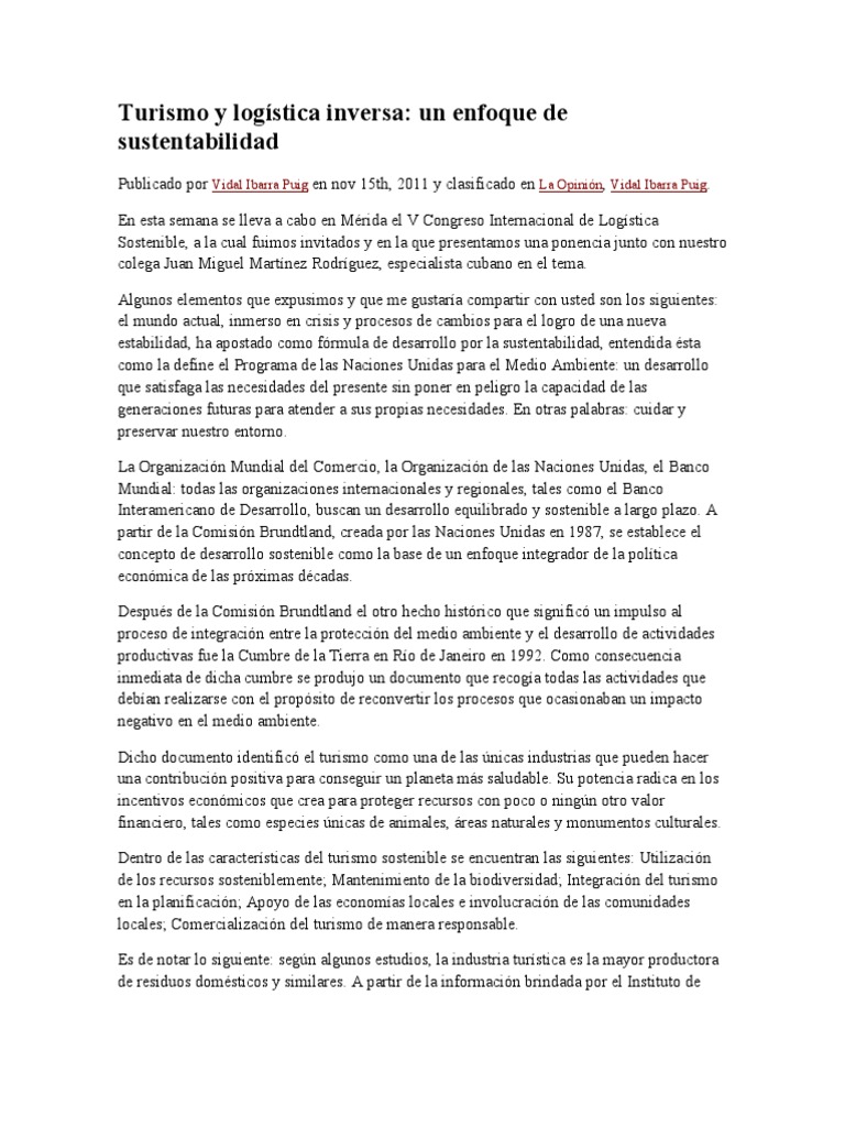 Logística Sostenible en Turismo | PDF | Residuos | Desarrollo sostenible