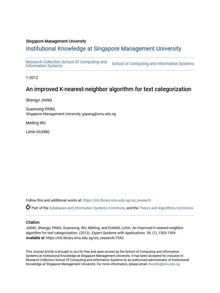 Improved KNN for Text Categorization | PDF | Cluster Analysis ...