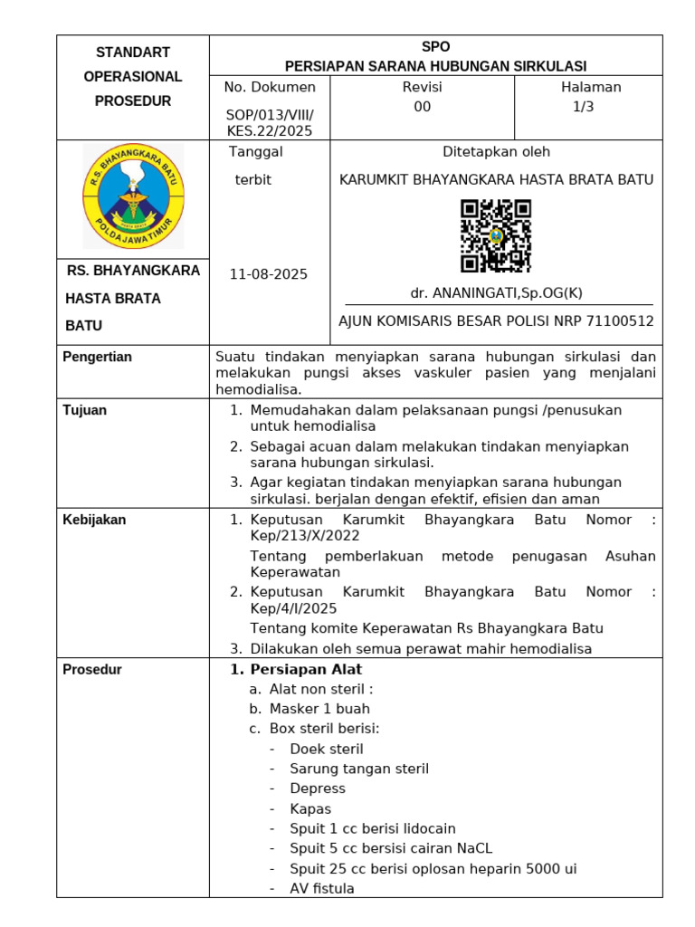 Sop 13 Persiapan Sarana Hubungan Sirkulasi | PDF