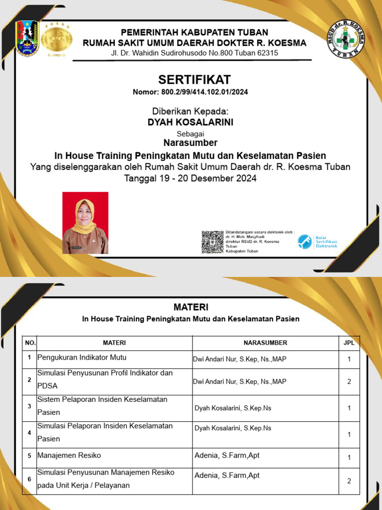 Sertifikat PMKP Dyah Kosalarini - Narasumber | PDF