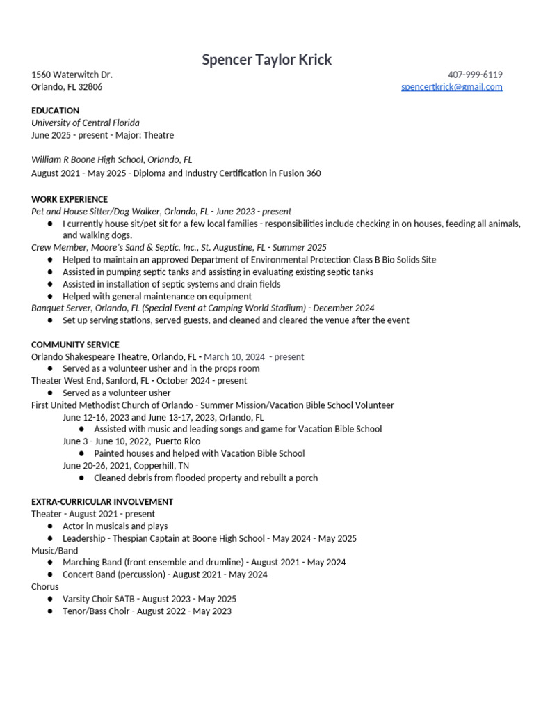 Spencer Krick Work Resume | PDF