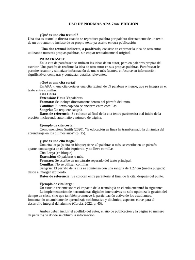 Uso de Normas Apa 7ma | PDF | Estilo apa | Comillas