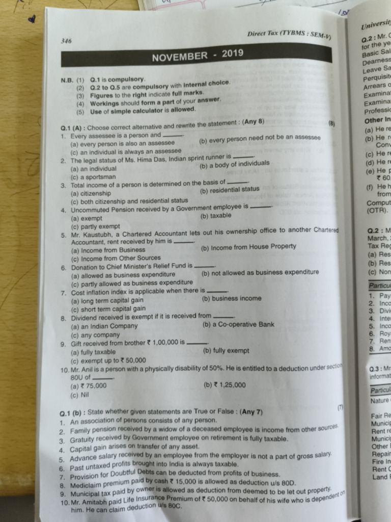 November 2019 Question Paper D. Tax | PDF