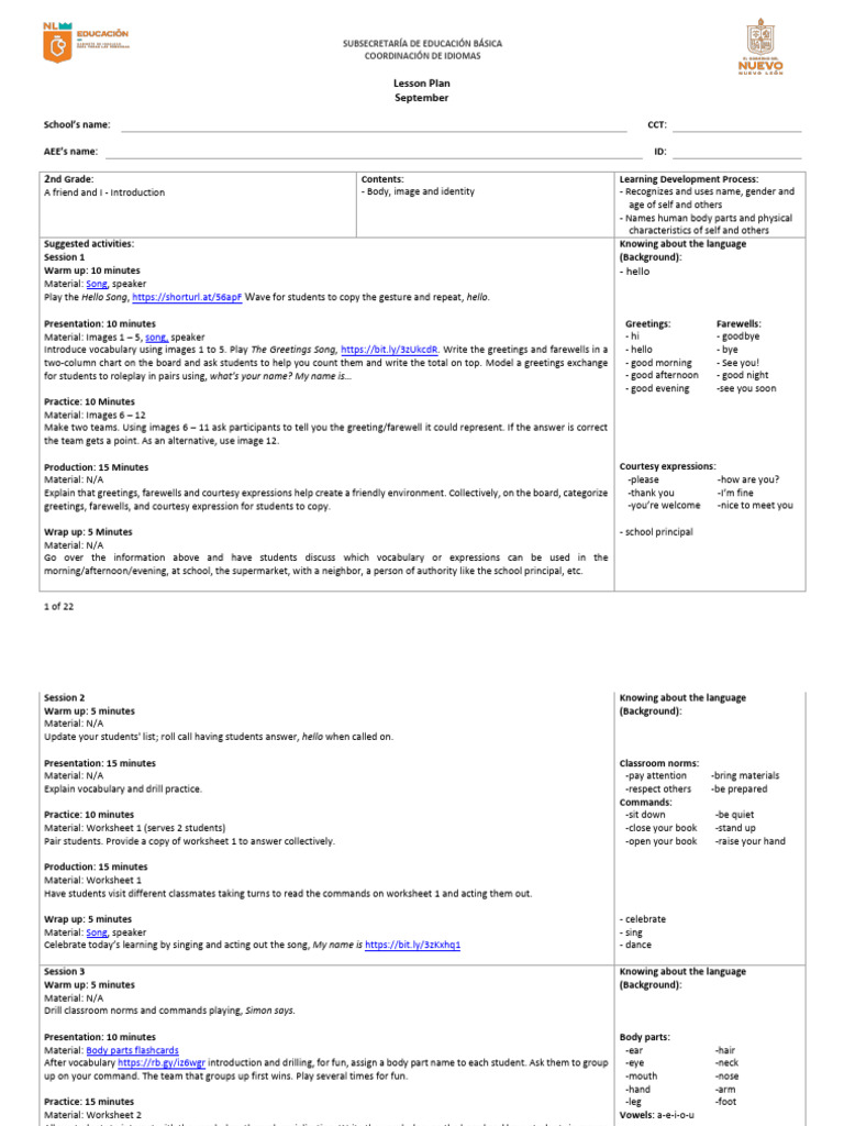 2nd Grade LP September | PDF | Cognition | Learning