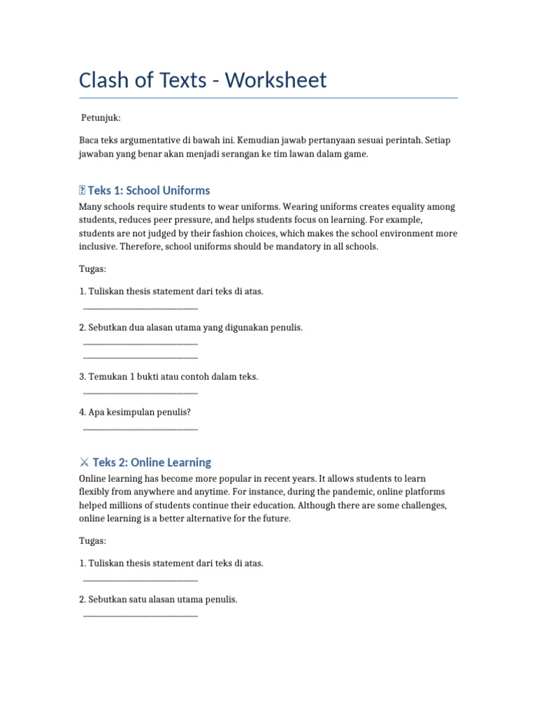 Clash of Texts Worksheet | PDF