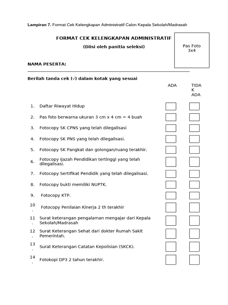 Lampiran 7 CEKLIS | PDF