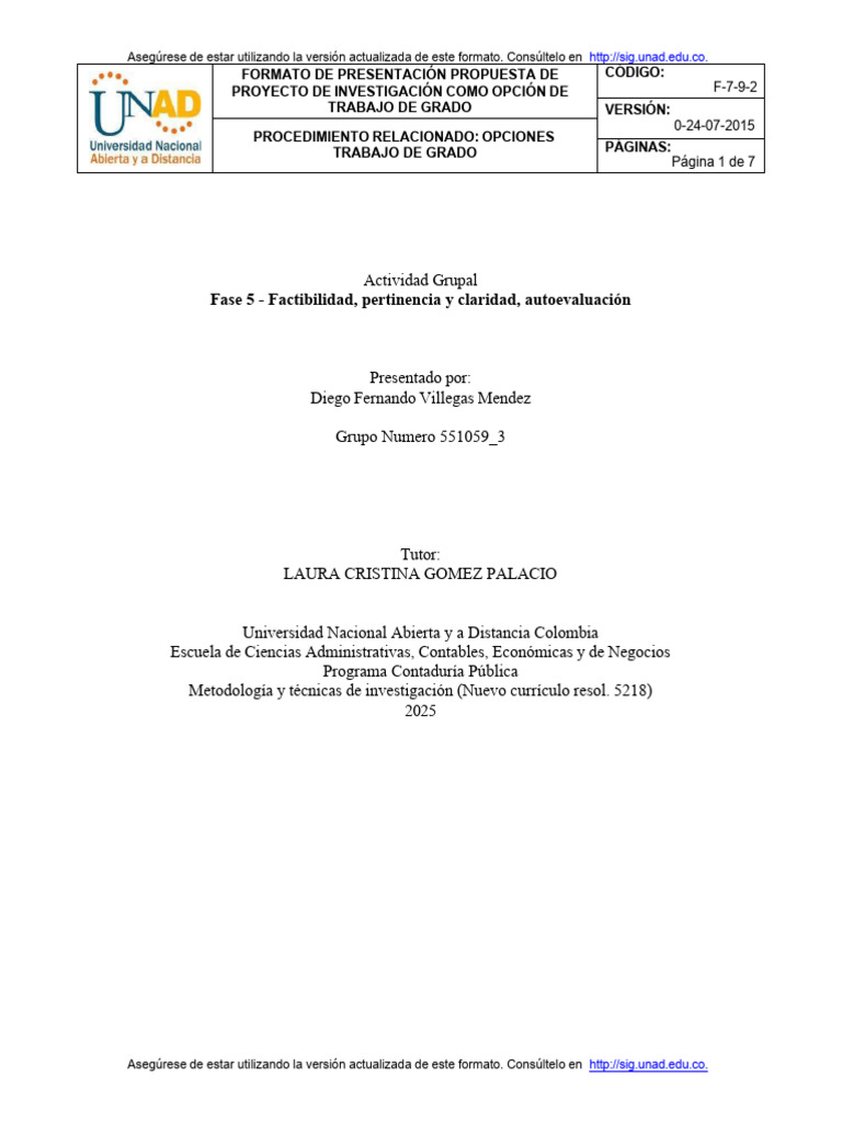 Anexo 1 - F-7-9-2 - Documento de Trabajo - Formato de Propuestas de Investigacion | PDF ...