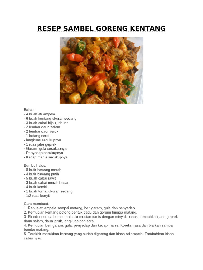 Resep Sambel Goreng Kentang | PDF